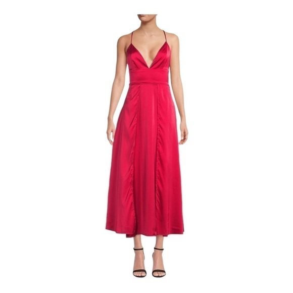 AREA | Dresses | Area Stars Tailored Fit Satin Midi Dress In Red | Poshmark